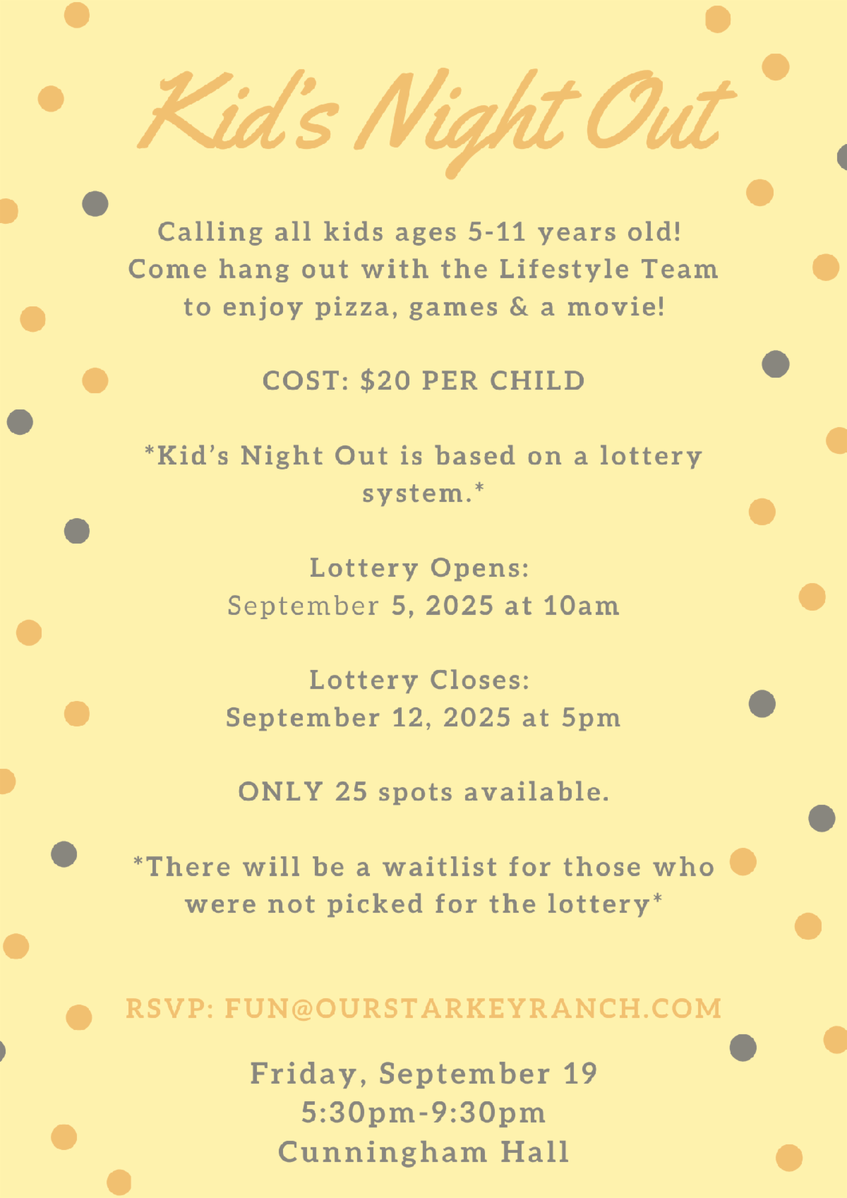 Starkey Ranch Kids Night Out – September 19th! – Welcome to Starkey